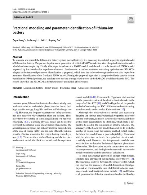 Fractional Modeling And Parameter Identification Of Lithium Ion Battery Request Pdf