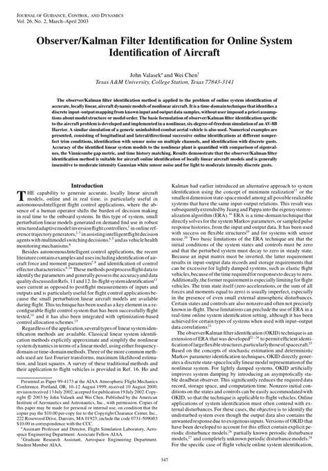 Pdf Observerkalman Filter Identification For Online System Identification Of Aircraft