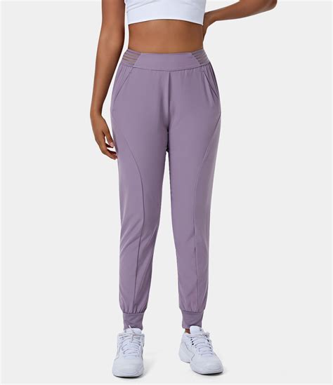 Womens High Waisted Elastic Contrast Mesh Waistband Joggers Halara