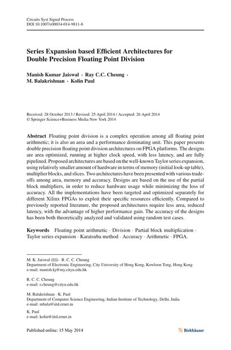 Pdf Series Expansion Based Efficient Architectures For Double Precision Floating Point Division