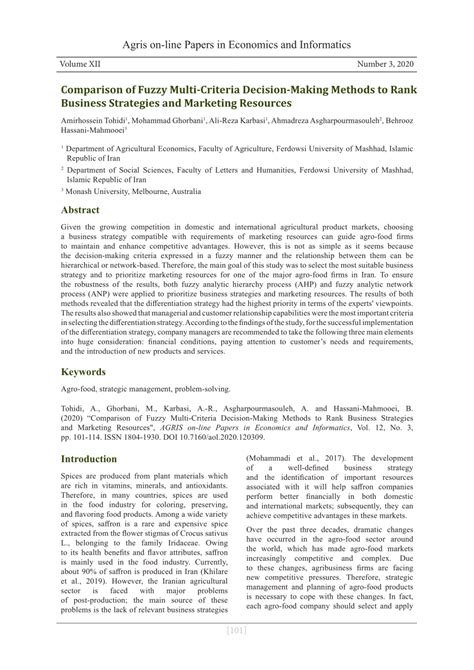 PDF Comparison Of Fuzzy Multi Criteria Decision Making Methods To Rank Business Strategies And