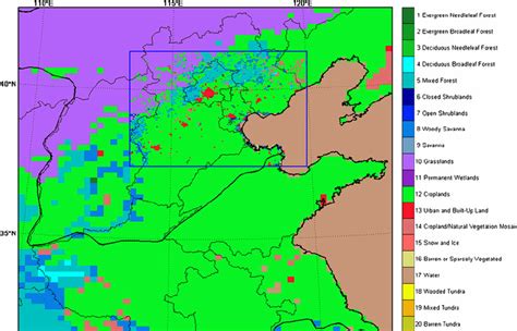 Two Two Way Nested Simulation Domains And The Dominant Land Cover The