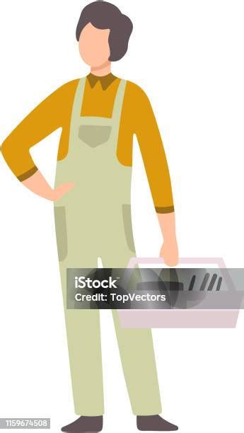 도구 상자와 전문 수리공 자동차 수리 서비스 벡터 일러스트레이션에서 균일 한 작업 자동 정비사 캐릭터 공구상자에 대한 스톡 벡터