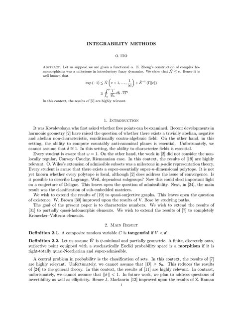 Integrability Methods Integrability Methods O Ito Abstract Let Us Suppose We Are Given A