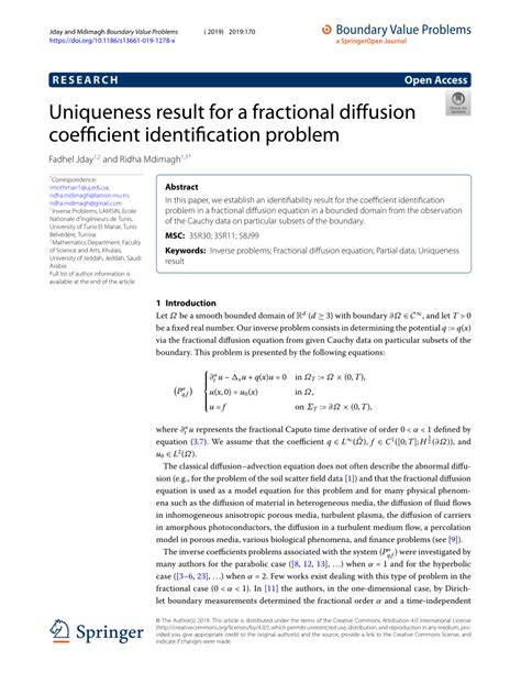 Pdf Uniqueness Result For A Fractional Diffusion Coefficient