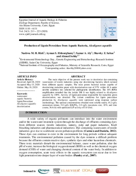 Pdf Production Of Lignin Peroxidase From Aquatic Bacteria Alcaligenes Aquatilis