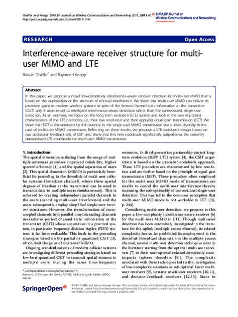 Pdf Interference Aware Receiver Structure For Multi User Mimo And Lte