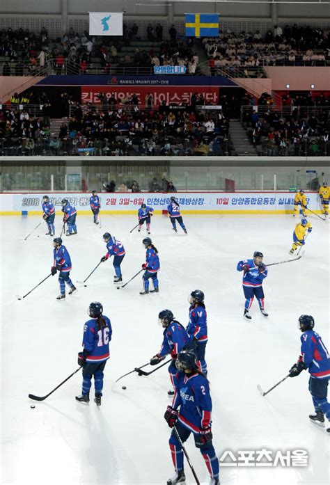 한반도기 걸린 인천 아이스하키 경기장 포토