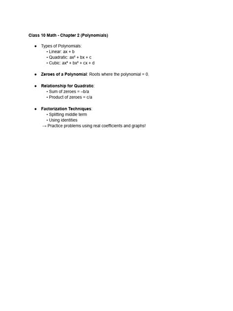 Class 10 Math Chapter 2 Polynomials Pdf
