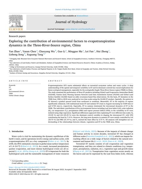 Pdf Exploring The Contribution Of Environmental Factors To Evapotranspiration Dynamics In The