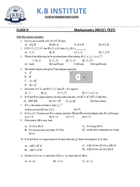 X Class Mathematics Pdf Matrix Mathematics Abstract Algebra