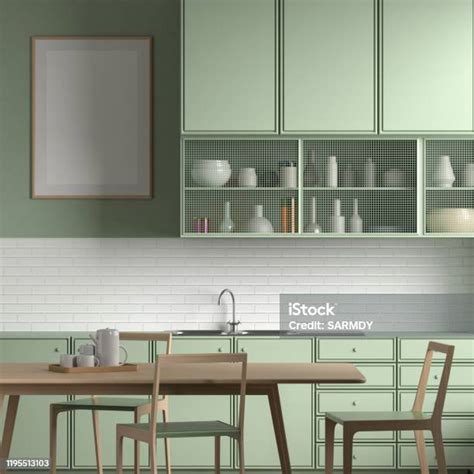 식탁이 있는 스칸디나비아 스타일의 주방에서 포스터 프레임을 조롱하세요 3d 일러스트레이션 0명에 대한 스톡 사진 및 기타 이미지 0명 가구 가정 생활 Istock