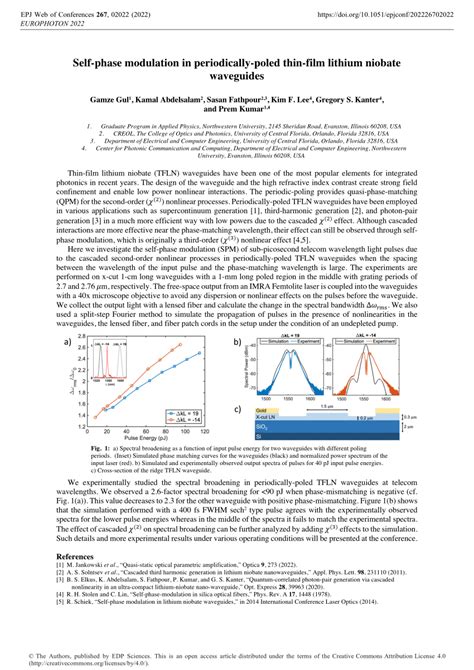 Pdf Self Phase Modulation In Periodically Poled Thin Film Lithium Niobate Waveguides