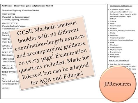 Gcse Macbeth Extract Analysis Booklet And Practice Exam Questions Teaching Resources