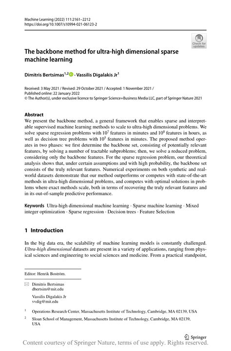 the backbone method for ultra high dimensional sparse machine learning
