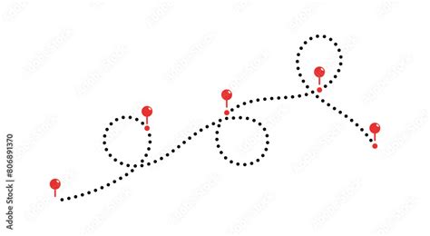 Dotted Line Path With Location Map Pins Line Path With Pointers