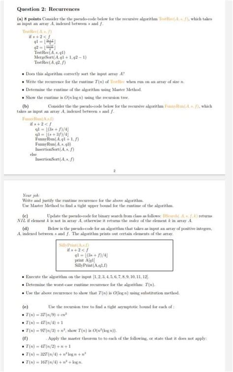 Solved A 8 Points Consider The The Pseudo Code Below For