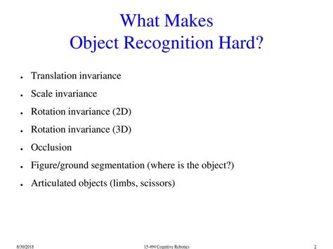 Object Recognition Cognitive Robotics David S Touretzky And Ppt Download