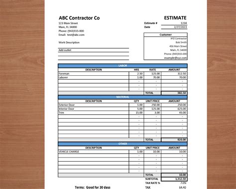 Contractor Estimate Template General Contractor Construction Estimate