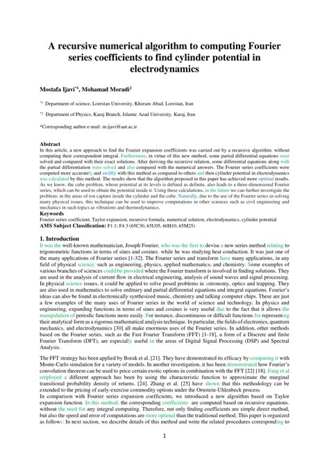 Pdf A Recursive Numerical Algorithm To Computing Fourier Series