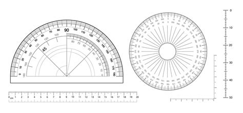 Free Vector Angles Measuring Tool Set Round Protractors Scale Degrees Measure Metric Rulers