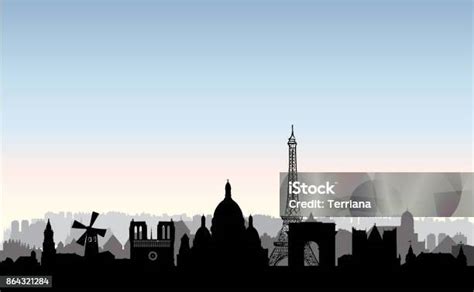 파리 도시 건물 실루엣입니다 프랑스 도시 풍경입니다 명소와 파리의 도시 풍경입니다 여행 프랑스 스카이 라인 배경 유럽 벽지에서 휴가입니다 파리 일 드 프랑스에 대한 스톡