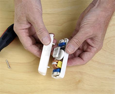 Installation Of The Socket In The Mounting Box Stock Image Image Of