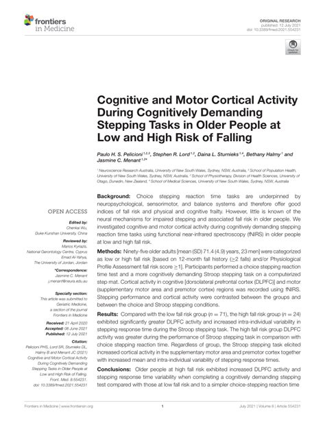 Pdf Cognitive And Motor Cortical Activity During Cognitively Demanding Stepping Tasks In Older
