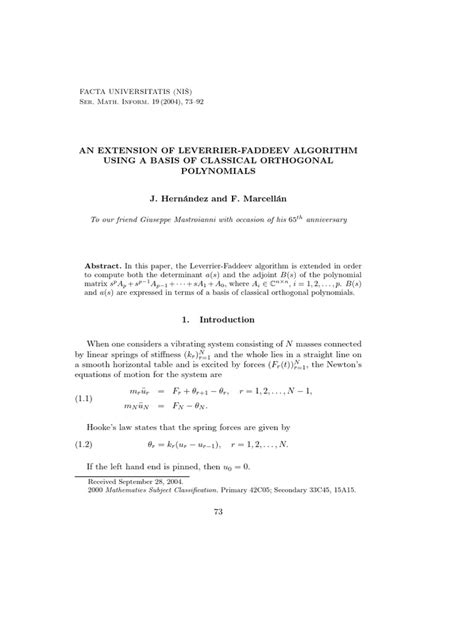 Leverrier Faddeev Pdf Matrix Mathematics Determinant