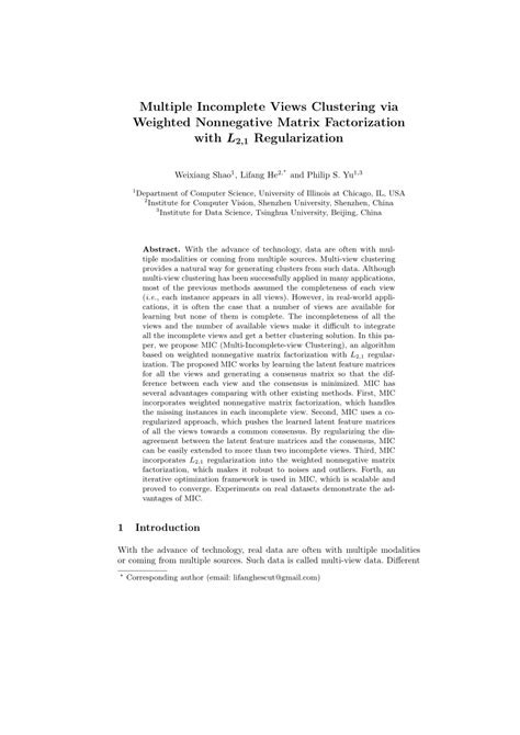 pdf multiple incomplete views clustering via weighted nonnegative matrix factorization with l2