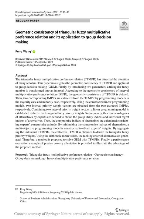 Geometric Consistency Of Triangular Fuzzy Multiplicative Preference Relation And Its Application