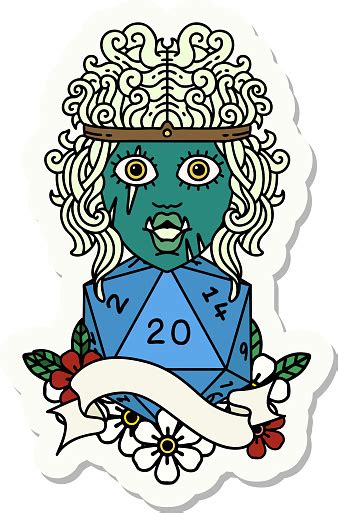 자연 20 주사위 굴리기가있는 반 오크 야만인 캐릭터의 스티커 굴리기에 대한 스톡 벡터 아트 및 기타 이미지 굴리기 도깨비 명랑한 Istock