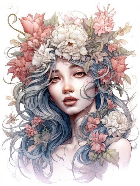 Premium Ai Image A Girl With A Blue Hair And Flowers On Her Head Is