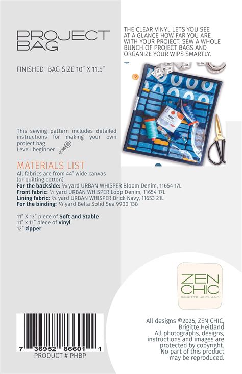 Project Bag Clear Vinyl Zipper Bag Sewing Pattern Beginner Zen Chic