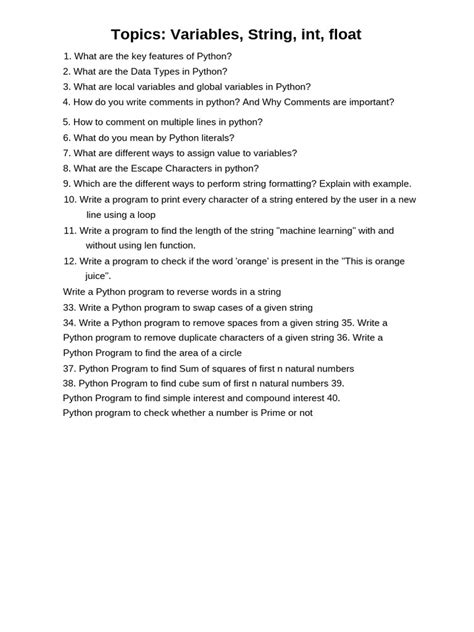Assignment 01 Variables String Int Float Pdf