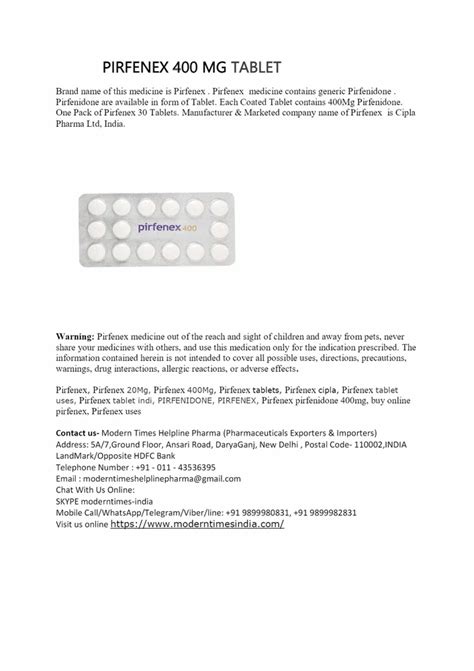 Pirfenex 400 Mg Tablets At Rs 500strip Pirfenidone Tablets In New