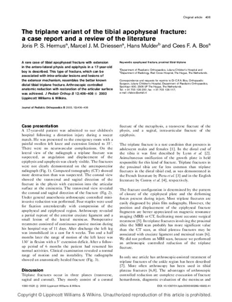 Pdf The Triplane Variant Of The Tibial Apophyseal Fracture A Case Report And A Review Of The