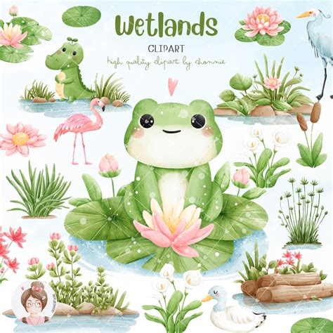 Watercolor Wetlands Clipart Ciute Swamp Clipart Cute Frog Clipart