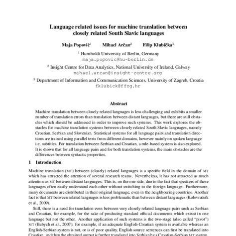Language Related Issues For Machine Translation Between Closely Related South Slavic Languages