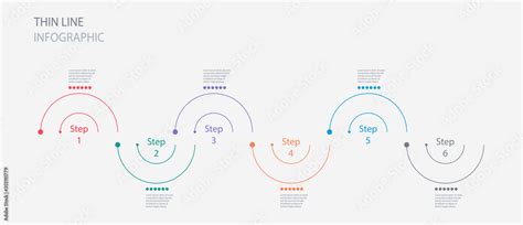 Thin Line Infographics Template With Round Shapes For 6 Steps Сan Be Used For Process Diagram