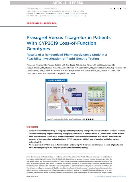 Pdf Prasugrel Versus Ticagrelor In Patients With Cyp2c19 Loss Of Function Genotypes