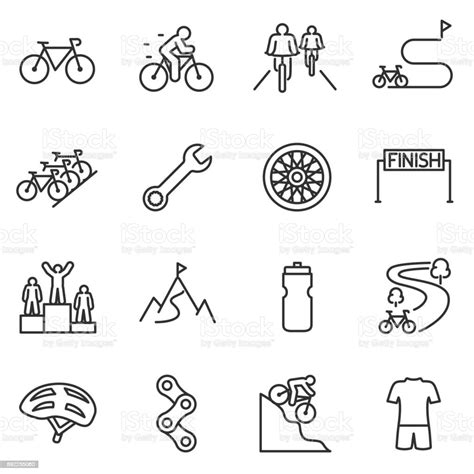 아이콘 집합을 타고 하는 자전거 사이클링 선형 디자인 자전거 및 특성 편집 가능한 획 선 아이콘에 대한 스톡 벡터 아트 및 기타 이미지 아이콘 자전거 타기 두발자전거