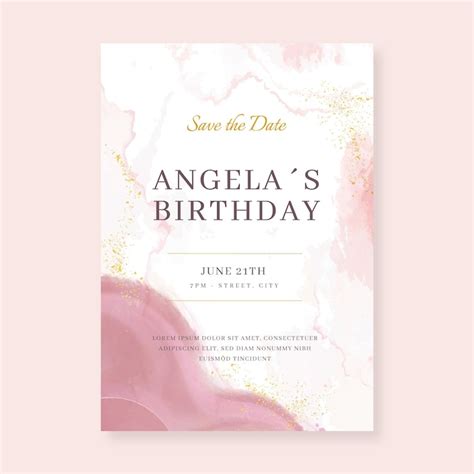 수채화 알코올 잉크 생일 초대장 템플릿 무료 벡터