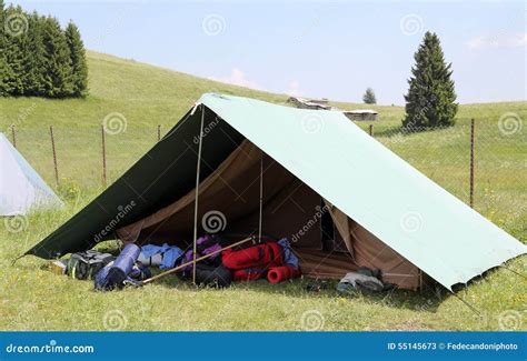 One Tent Of A Campsite Of The Boy Scouts In Summer Stock Image Image