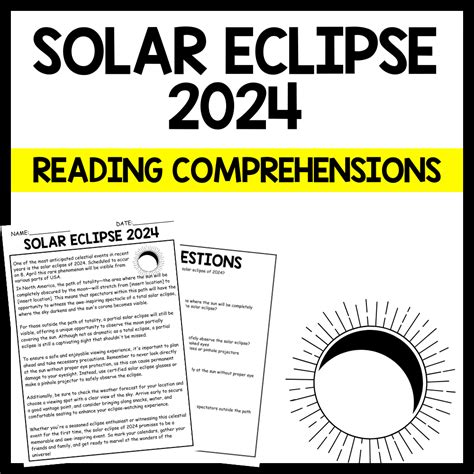 Solar Eclipse 2024 Solar Eclipses Reading Comprehension Worksheets
