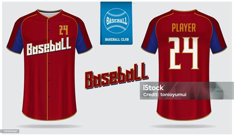 야구 유니폼 스포츠 유니폼 라 글란 티셔츠 스포츠 템플릿 디자인 야구 T 셔츠의 모의 업 전면 및 후면 보기 야구 유니폼 블루 라벨에 플랫 야구 로고입니다 벡터 T 셔츠에