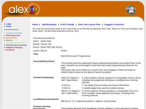 Real World Linear Programming Lesson Plan For 9th 12th Grade Lesson Planet