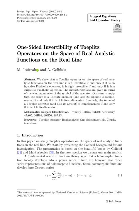 pdf one sided invertibility of toeplitz operators on the space of