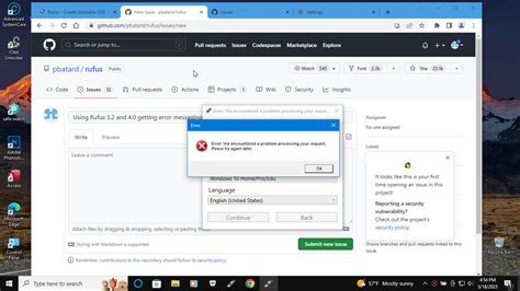 Using Rufus 32 And 40 Getting Error Messaging To Try Again Later