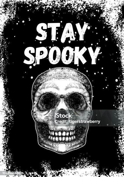 해골 할로윈 밤 카드입니다 손으로 그린 블랙 초대 전단지 또는 글자와 텍스트 인사말 카드 벡터입니다 검은색에 대한 스톡 벡터